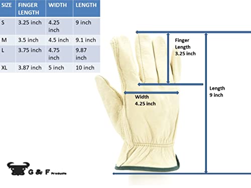 G & F Products unisex adult Unlined work gloves, Yellow, Large Pack of 3 US