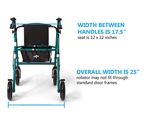 Medline Standard Steel Folding Rollator Walker with 8" Wheels, Supports up to 350 lbs, Green