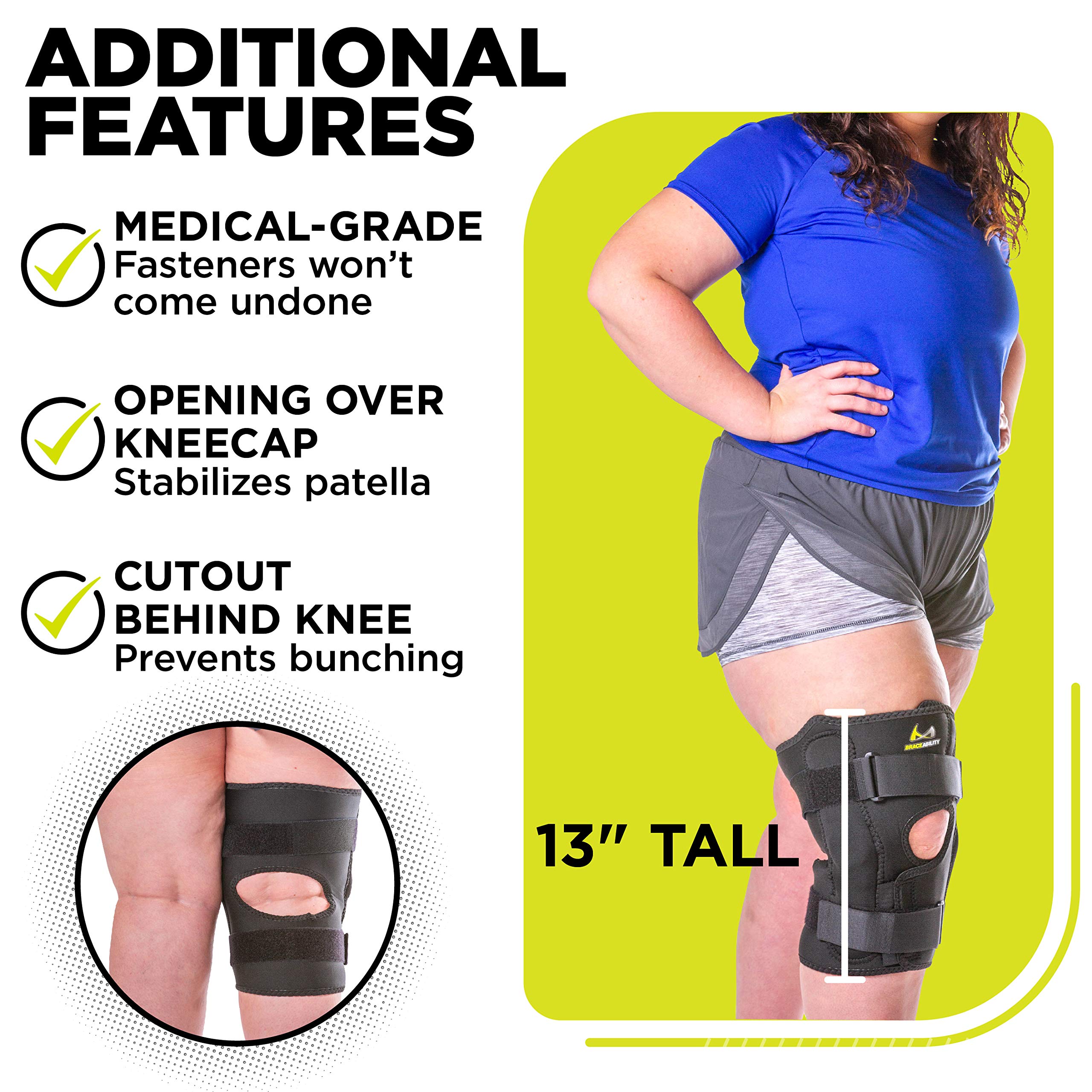 BraceAbility Obesity Hinged Knee Pain Brace - Overweight Men and Women's Wraparound Plus-Size Support for Osteoarthritis, Joint Pain, Ligament Weakness, Medial and Lateral Kneecap Instability (6XL)