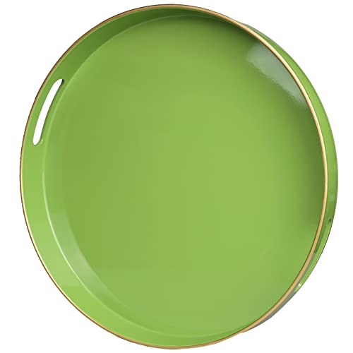 Leemxiiny Lime Green Round Decorative Tray with Handles, 13" Elegant Coffee Table Serving Tray for Ottoman Living Room, Bathroom, Outdoors, Breakfast