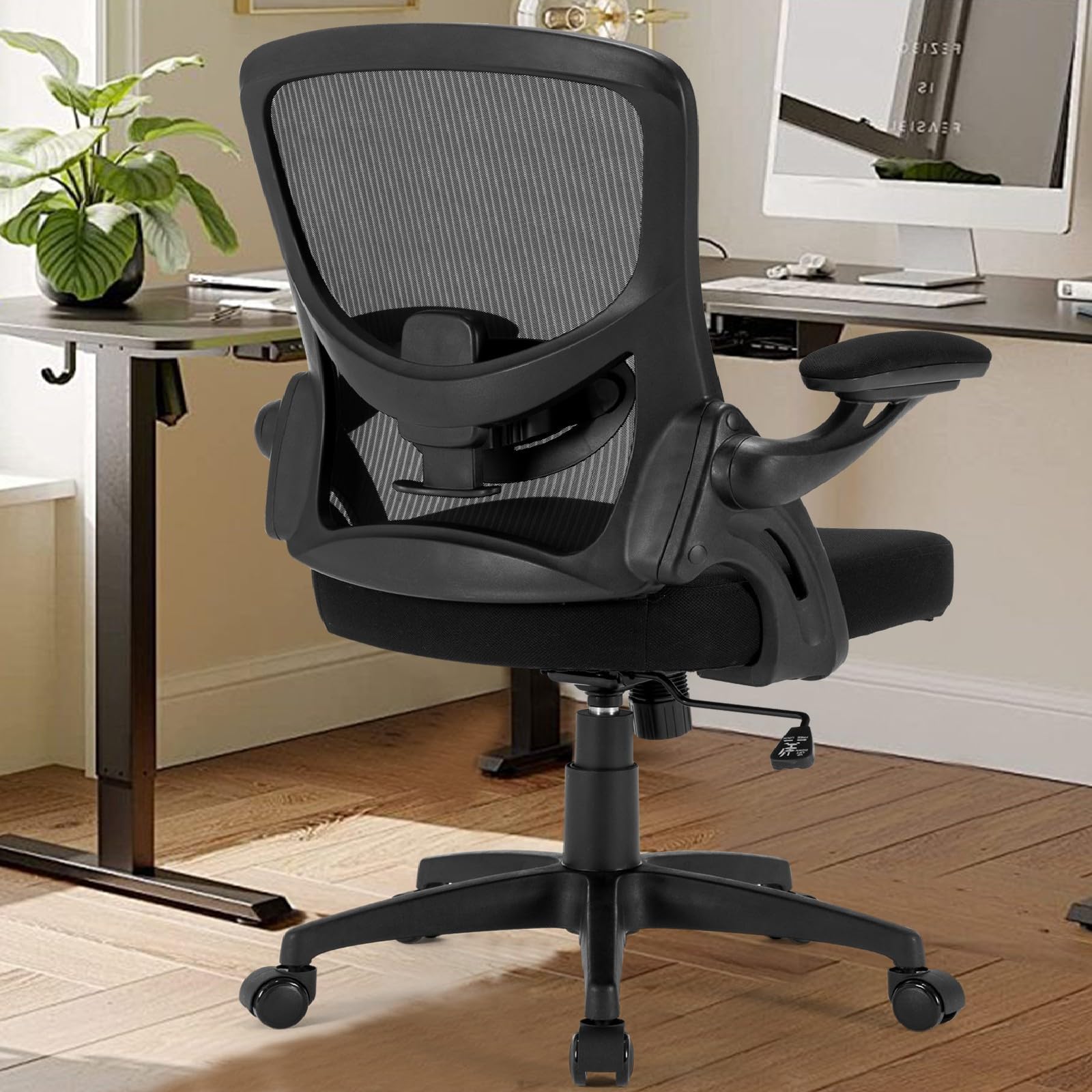Ergonomic Mesh Office Chair, Comfy Desk Chair with Flip up Armrests, Swivel Computer Desk Chair with Adjustable Lumbar Support and Height for Home Office, 300 lbs Capacity