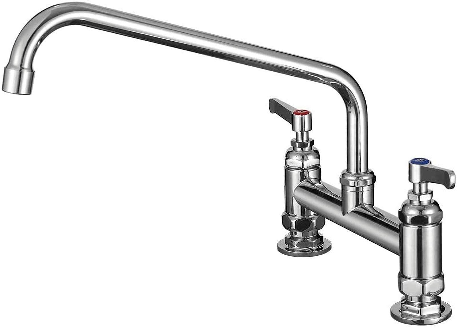 CWM Commercial Sink Faucet 8 Inch Center Commercial Faucets with 12 Inch Swviel Spout Deck Mount Faucet