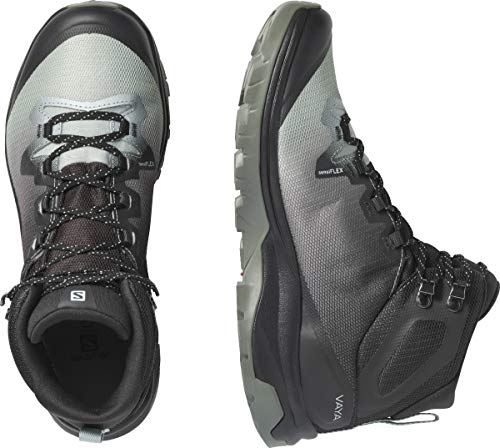 Salomon VAYA MID Gore-TEX Hiking Boots for Women, Stormy Weather/Black/Trooper, 5
