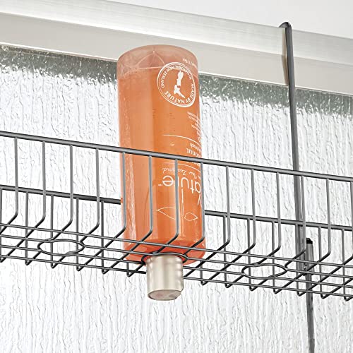 mDesign Extra Wide Metal Wire Over The Bathroom Shower Door Caddy, Hanging Storage Organizer Center with Built-in Hooks and Baskets on 2 Levels for Shampoo, Body Wash, Loofahs - Graphite Gray