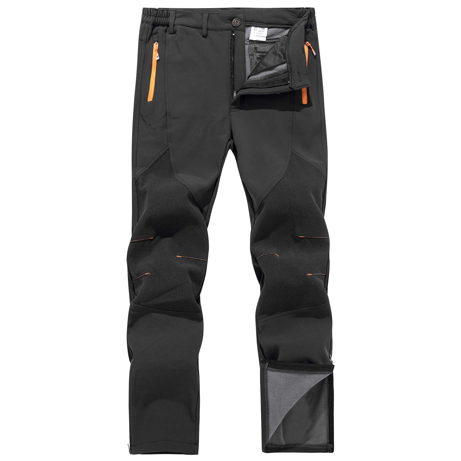 CARWORNIC Men's Snow Ski Pants Waterproof Softshell Fleece Lined Outdoor Hiking Snowboard Pants with Ankle Zipper