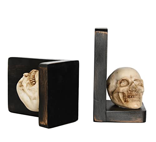 OwlGift Decorative Halloween Skull Bookends, Heavy Duty Bookends for Shelves, Skull Book Ends for Heavy Books, Book Shelf Holder Home Office Desktop Organizer (1 Pair)
