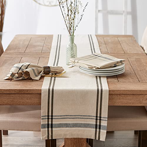 DII French Stripe Dining Table Collection Farmhouse Style Table Runner, 14x108 Inches, Taupe/Black