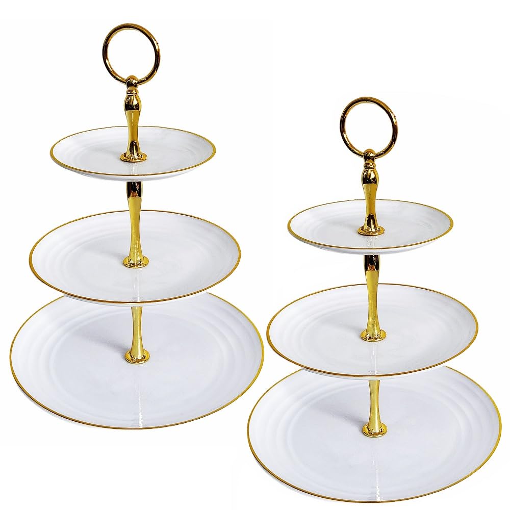 Cupcake Stand, Plastic 3 Tier Cupcake Stand Dessert Plates Cake Fruit Candy Display Tower Reusable Pastry Platter for Wedding Birthday Baby Shower Tea Party Decorations (White - 2 Pack)