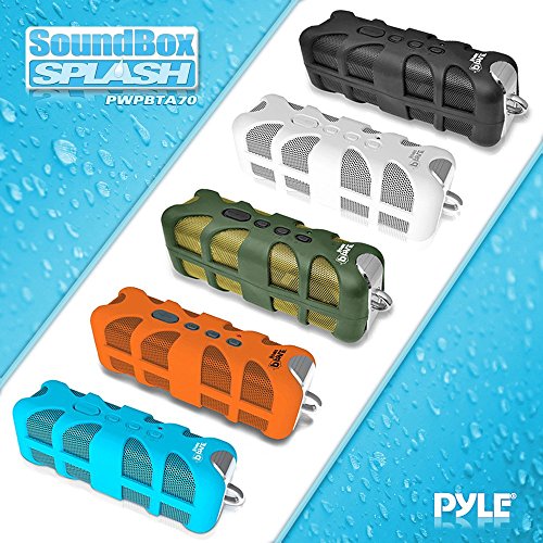 Pyle Upgraded Splash SoundBox Waterproof Bluetooth Speaker, Portable Wireless Outdoor, Enhanced Bass, USB, 3.5mm AUX, IPX4 Splashproof Speaker, Water Resistant, Beach, Shower - Orange (PWPBTA70OR)