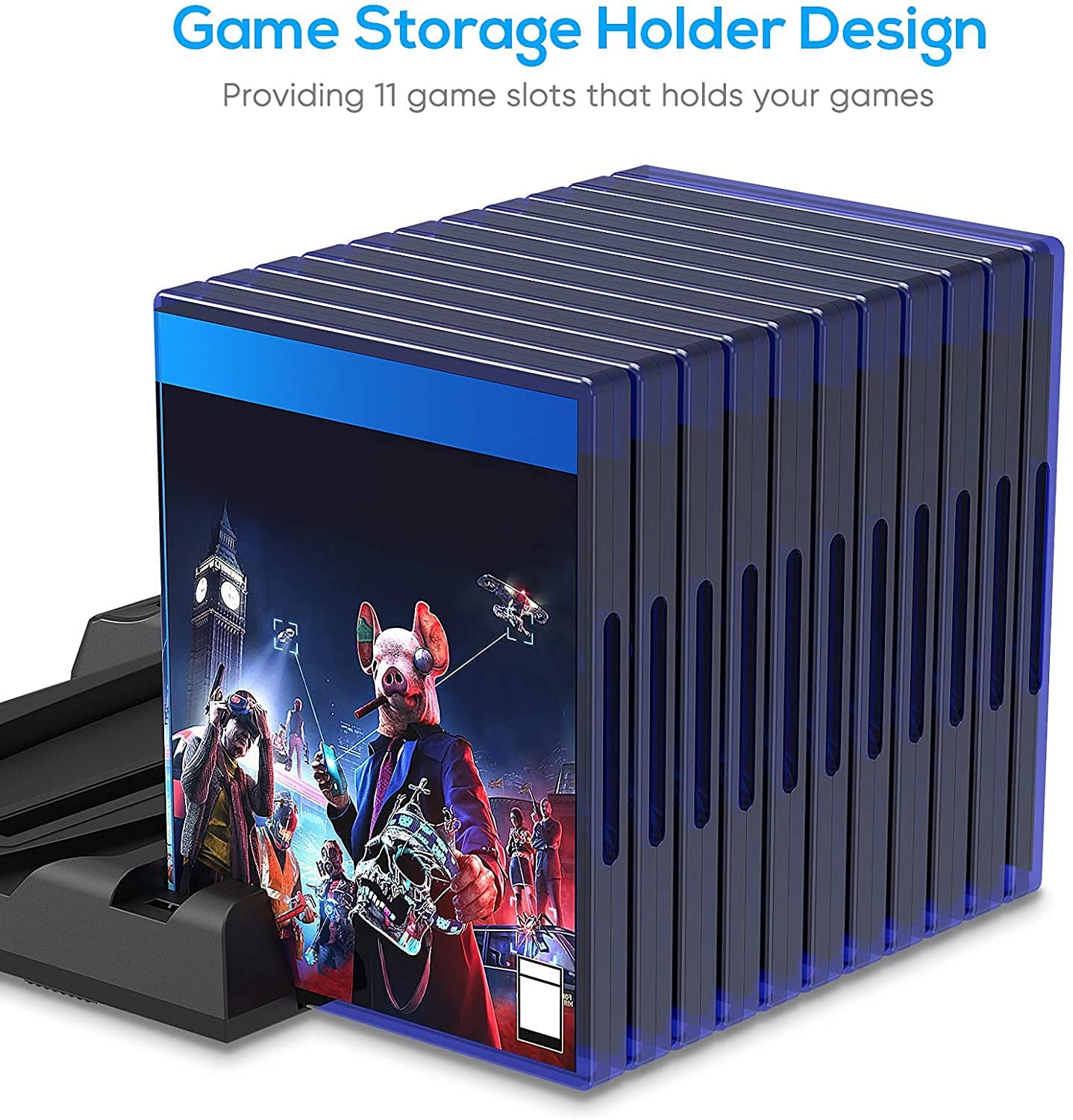 Tobo Cooling Stand for PS5 Dual Controller Charging Stand Charging Dock Vertical Stand for PS5 Playstation5 Digital Edition/Ultra HD Disc Edition with 11pcs Game Rack Organizer TD-385GA