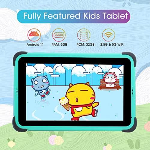CWOWDEFU Kids Tablet Android 11 Tablet for Kids Children's Tablet COPPA Certified, 32GB ROM 2GB RAM Touch Screen Child Toddler Tablets (Green)