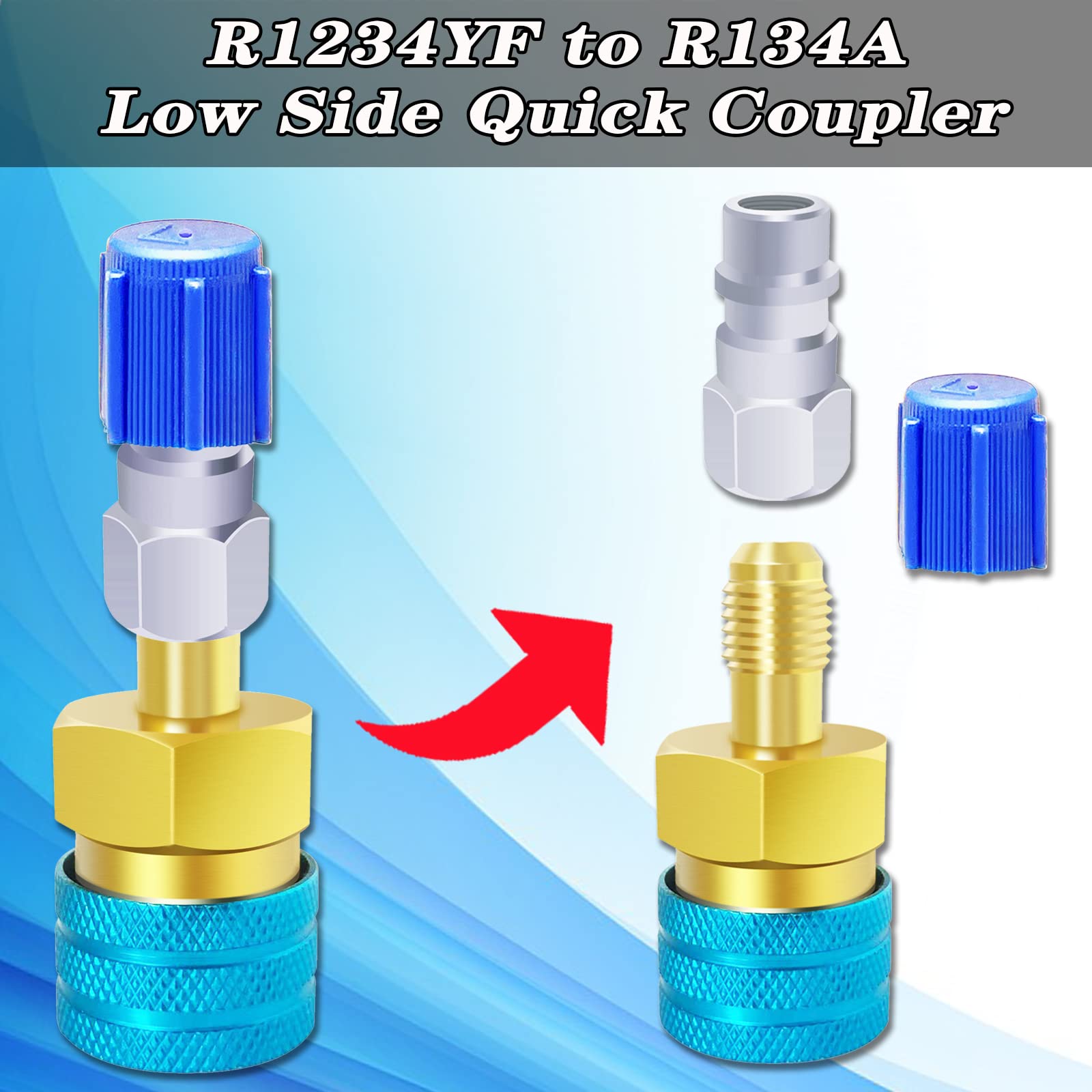 Boltigen R1234YF Low Side Quick Coupler,R1234YF to R134A AC Charging Hose Adapter Fitting Connector for Car Air-Conditioning
