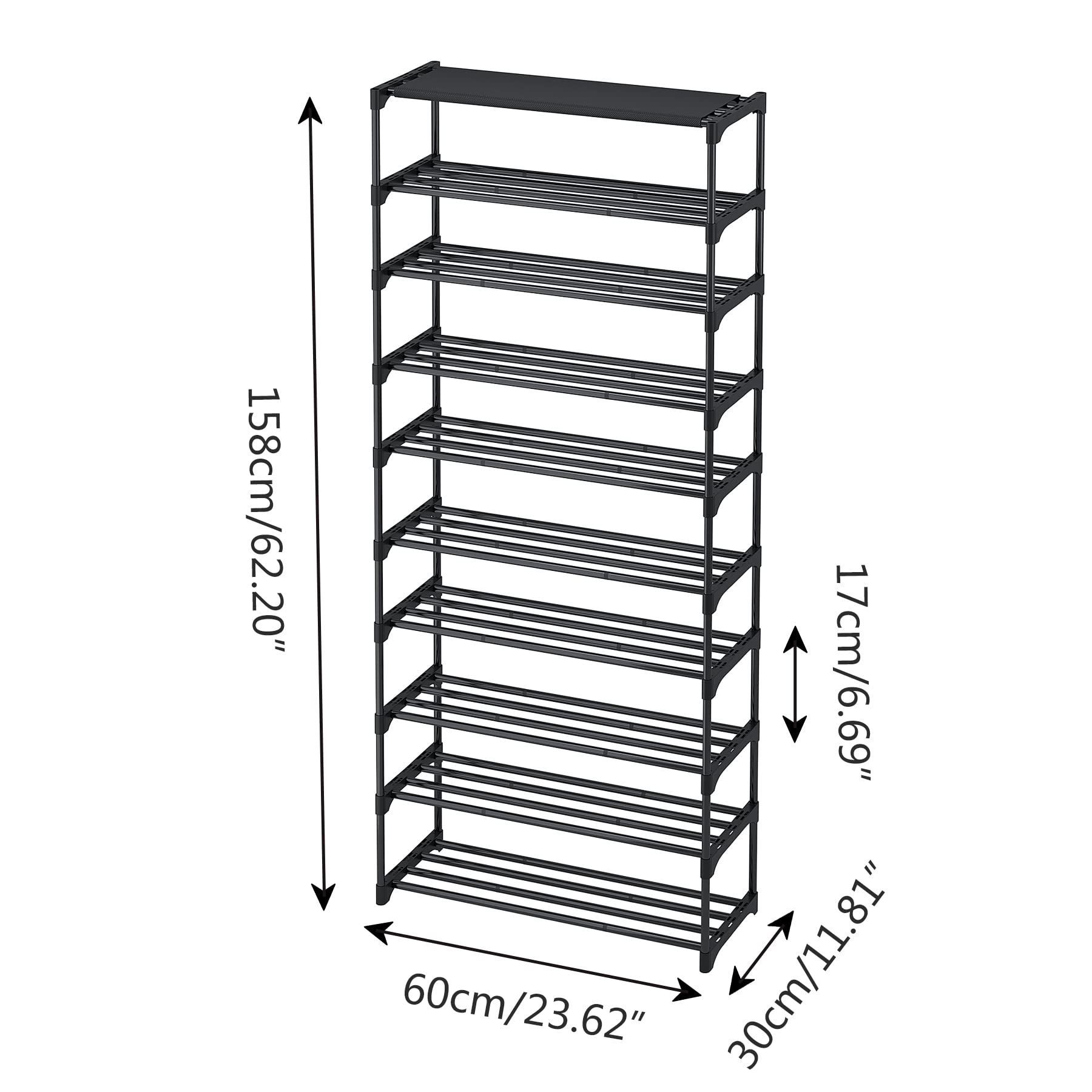 Calmootey 10-Tier Shoe Rack,Shoe Shelf Storage Organizer,Entryway,Bedroom,Black