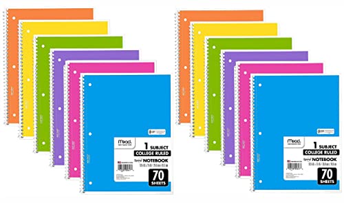 Mead Spiral Notebook, 12 Pack of 1-Subject College Ruled Spiral Bound Notebooks, Pastel Color Cute School Notebooks, 70 Pages