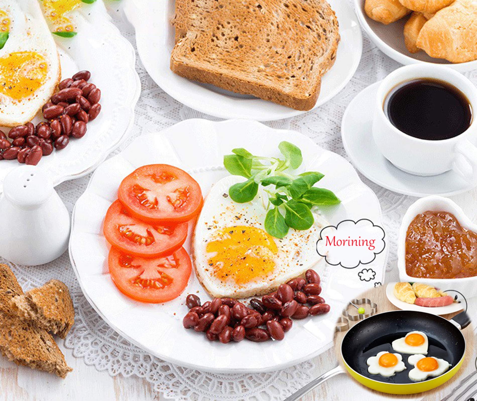 Egg Pancake Rings,8pcs Different Shaper Fried Egg Molds,Stainless Steel Omelette Frying Cooking Tools Kitchen Accessories Gadget Rings,with a Silicone Pastry Brush and a Yolk separator,Set of 10