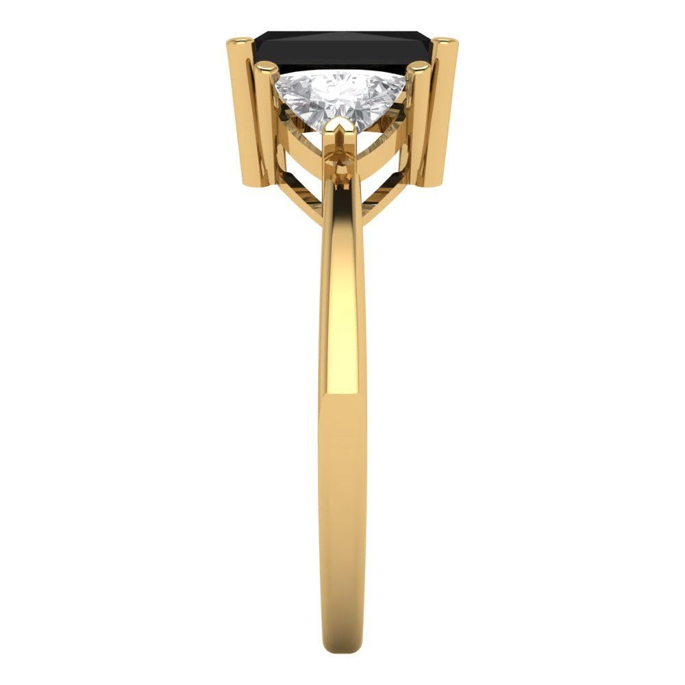Clara Pucci 2.97ct Emerald Trillion cut 3 stone Solitaire Natural Black Onyx designer Modern Statement Ring 14k Yellow Gold Size 8.5