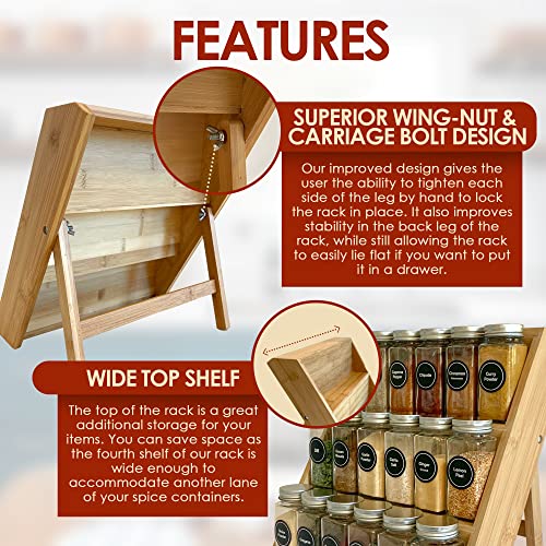 Pacific Moon Tree Bamboo Spice Rack and Organizer, 3-tier Seasoning Spice Jar Organizer, Excellent Tiered Wooden Spice Racks Free Standing for Cabinet Drawers and Countertop