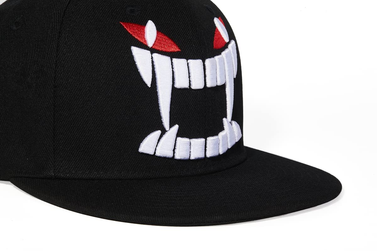 Quanhaigou Men's Black Snapback,Big Teeth Adjustable Baseball Hat 3D Embroidery Cartoon Caps