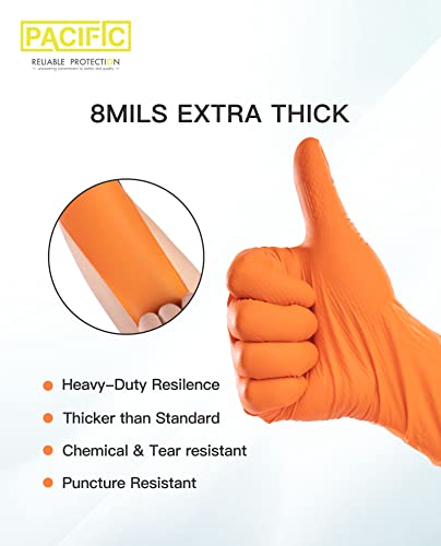 PACIFIC PPE Strength Nitrile Industrial Orange Gloves, 8 Mil, Diamond Texture Disposable Heavy-Duty, Powder Free, Large, 100 Count