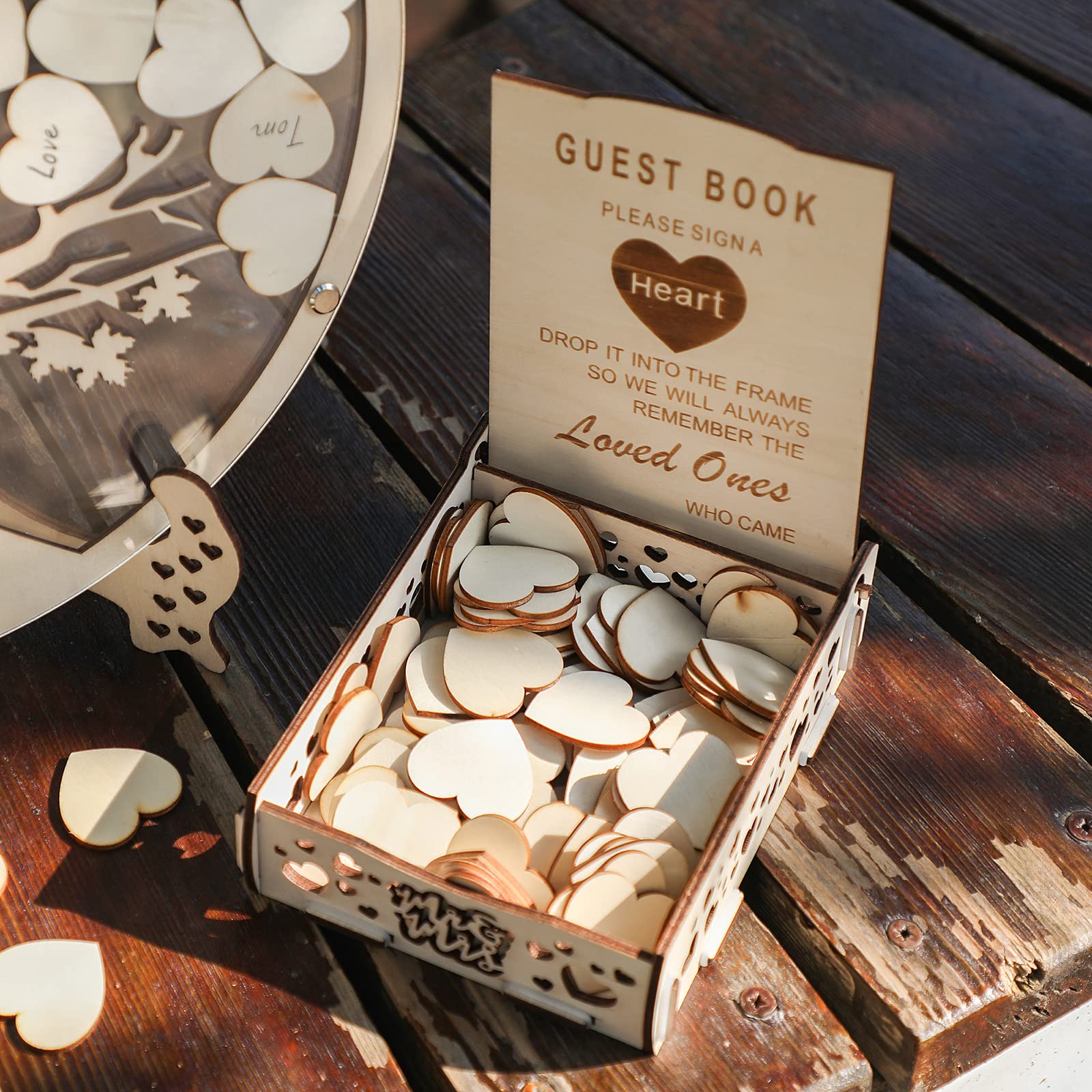 Fonder Mols Wedding Guest Book Alternative with Pen, Rustic Boho Guest Book Wedding Reception, Wooden Guest Book Tree of Life for Memorial Service, Unique Wedding Keepsake Ideas