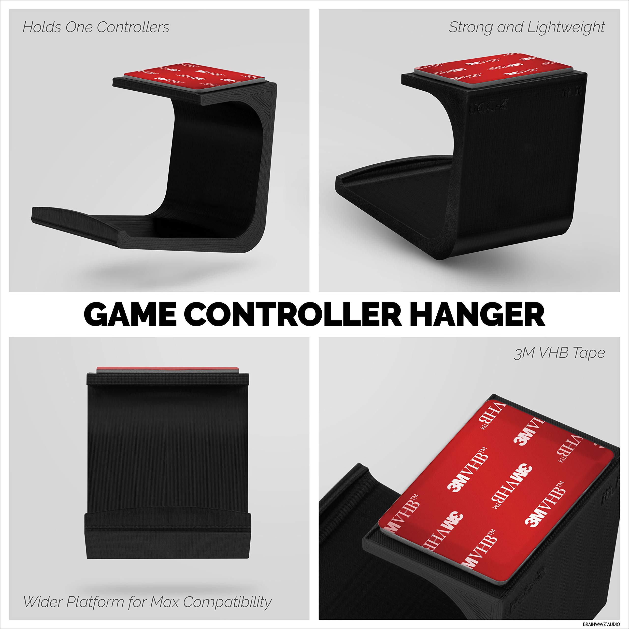 BRAINWAVZ [EOL] Gamepad Under The Desk Bed Mount Holder Hanger Stand for Xbox One Switch PS4 PS5 PC, Steam Steelseries & Most Game Controllers, No Screws, VHB Tape, Black (UGC-Z) [EOL]