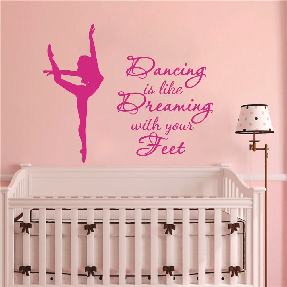 Girl Room Ballet Dancer Wall Decal Dancing is Like Dreaming with Your Feet Dance Wall Sticker Living Room Dance Room Mural Bedroom Wall Art Decor TM-79 (Blush Pink)