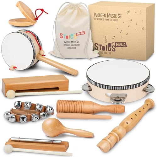 Stoie’s International Wooden Music Set - Toddler Musical Instruments for Kids Ages 5-9 Montessori Baby Musical Instruments for Toddlers 3-5 Kids Musical Instruments Toys Music