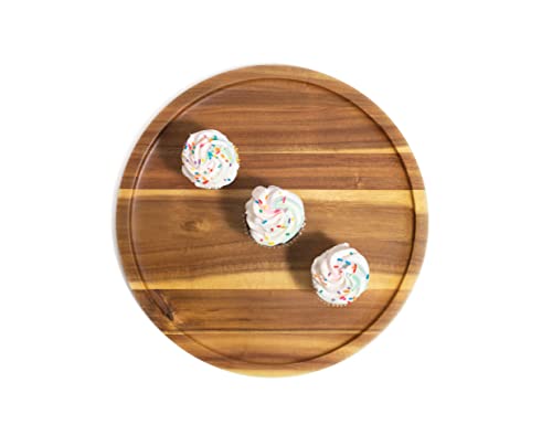Lipper International 1255 Acacia Round Serving Tray with Groove for Snacks and Meals, 15"