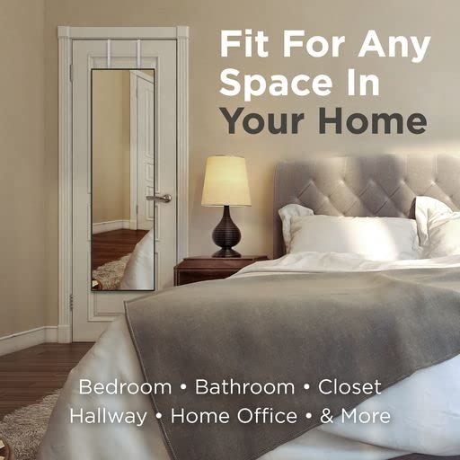 Mirrotek - Full Length Adjustable Over The Door Mirror Black Aluminum Finish - Hanging Instant Install Long Full Body Mirror for Bedroom, Dorm Room