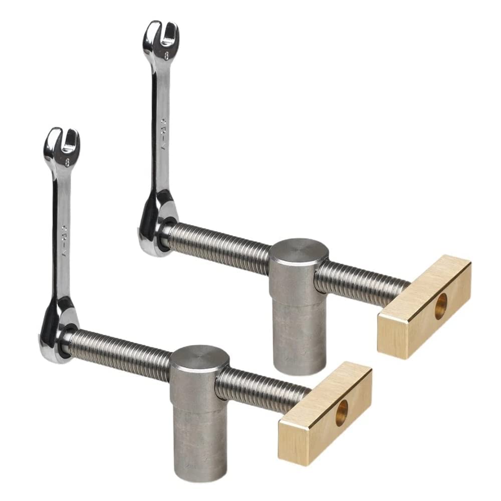 DDWT 2 Pack Bench Dog Clamp 3/4 Inch Dog Hole Clamp Woodworking Adjustable Workbench Stop Stainless Steel Brass (19mm)