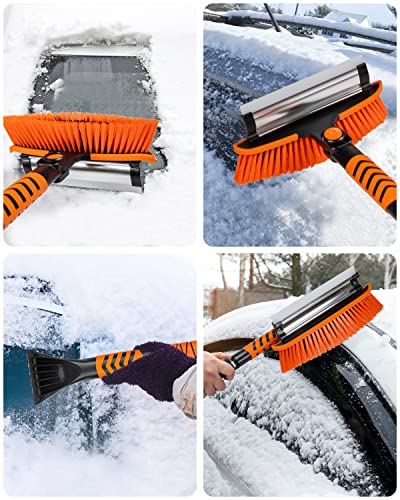 Labeol 43" Snow Brush and Ice Scraper for Car Windshield,Extendable and Detachable Snow Brush and Ice Scraper with Soft Squeegee Foam Grip and 180° Rotating Brush Head for Car SUV Truck Vehicle Window