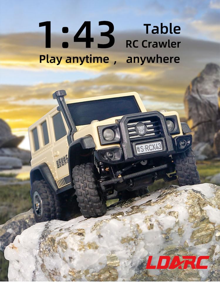 LDARC X43 Crawler RC Car 1:43 Full Scale Simulation RC Off-Road Vehicle 4WD Mini Climbing Toy with Remote Control (RTR Desert Yellow)