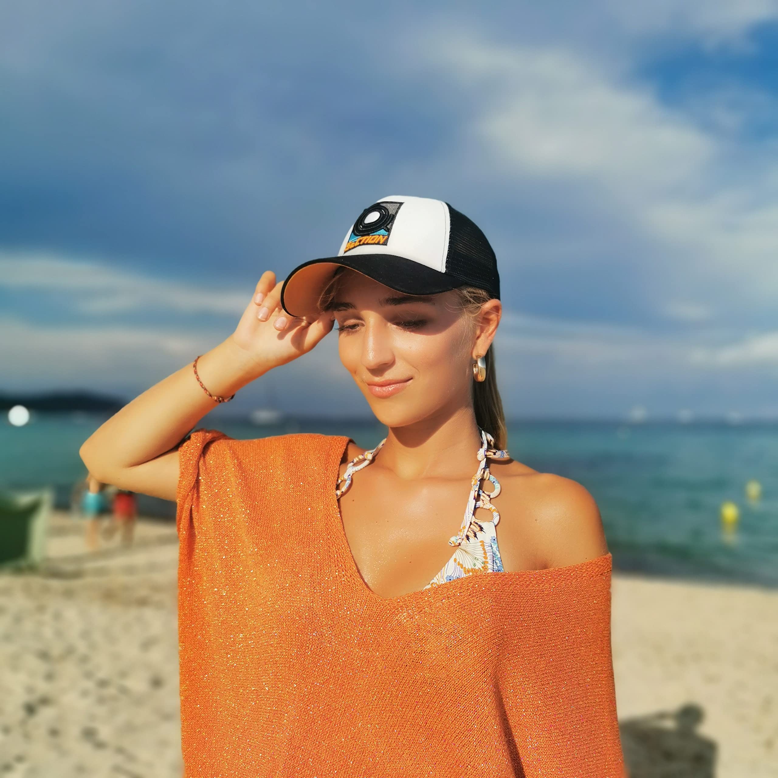 CITY OWNER Black Trucker Hat - Structured Trucker Cap with Black Mesh and Orange & Azure Logo - Adjustable Mesh Caps for Men and Women - Breathable Cotton for All-Day Comfort