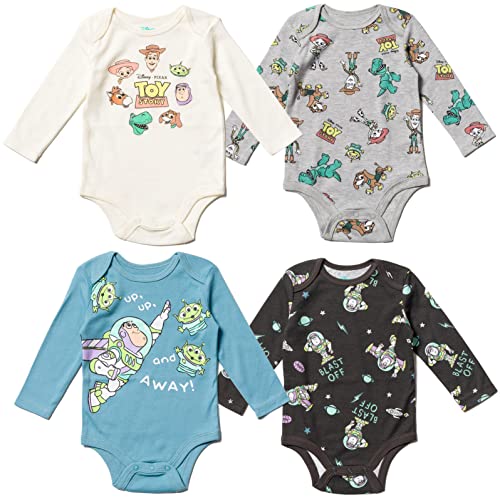 Disney Pixar Toy Story Alien Bullseye Rex Jessie Infant Baby Boys 4 Pack Bodysuits White/Gray/Blue/Black 12 Months