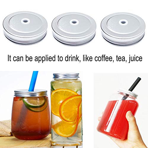 Luckkyme Mason Jar Lids, 20 Pieces Bottle Cap with Straw Hole/Silicone Rings Compatible with Mason Jar