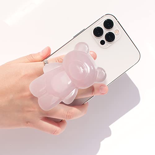 Lito.Dito Cute Bear & Heart Shape Expandable Collapsible Mobile Phone Grip Stand Holder for Smartphone Tablet Cell Phone Accessory (Milky Pink Bear)