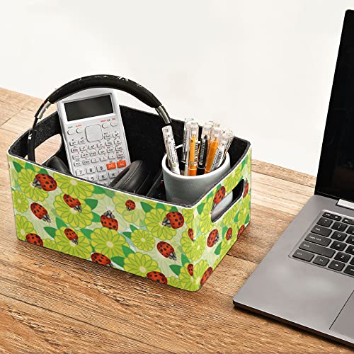 Ladybird Beetles Pattern Storage Basket Felt Storage Bin Collapsible Storage Box Cloth Baskets Containers Organizer for Kids Bedroom Magazine