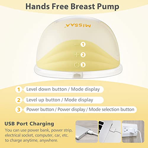 MISSAA Wearable Breast Pump Hands Free, Double Electric Portable Wireless Breast Pumps, Low Noise 2 Modes & 9 Levels Adjustable Painless Strong Suction Power, 24mm Flange