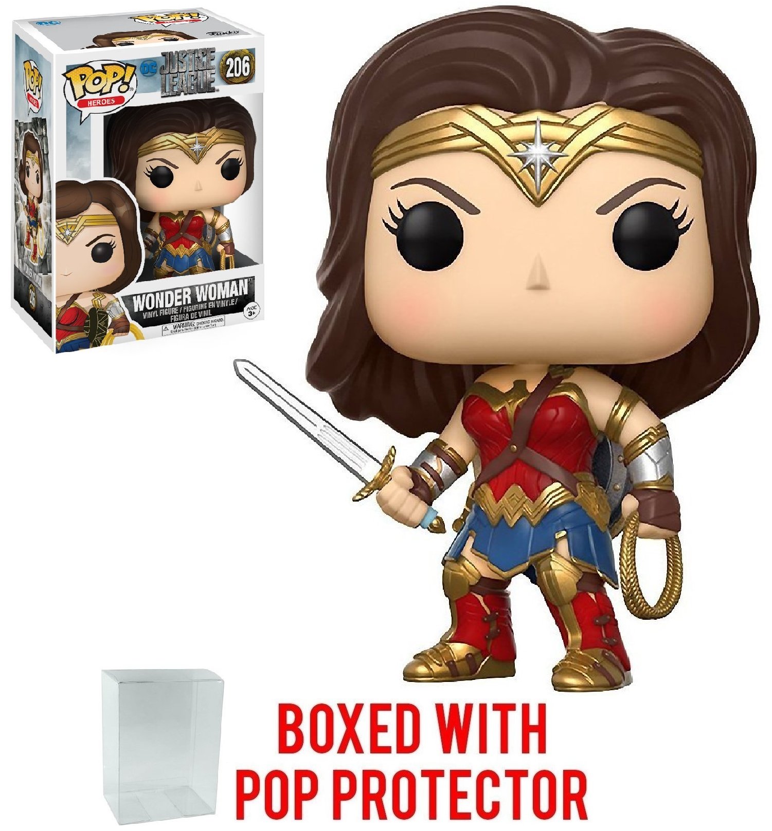 POP Justice League Movie - Wonder Woman Funko Vinyl Figure (Bundled with Compatible Box Protector Case), Multicolored, 3.75 inches
