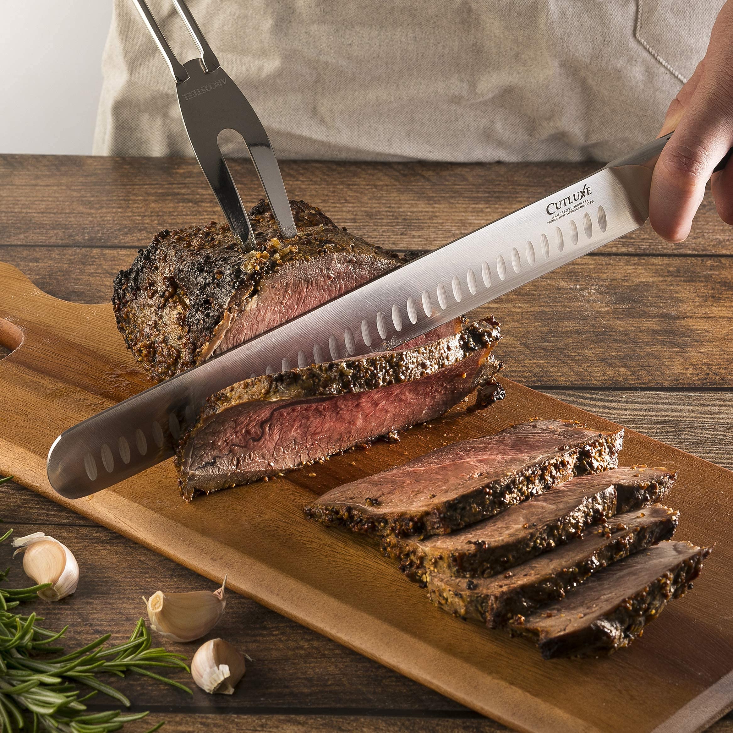 Cutluxe Boning Knife, Carving Knife & Sharpening Rodβ Forged High Carbon German Steel β Full Tang & Razor Sharp β Ergonomic Handle Design β Artisan Series
