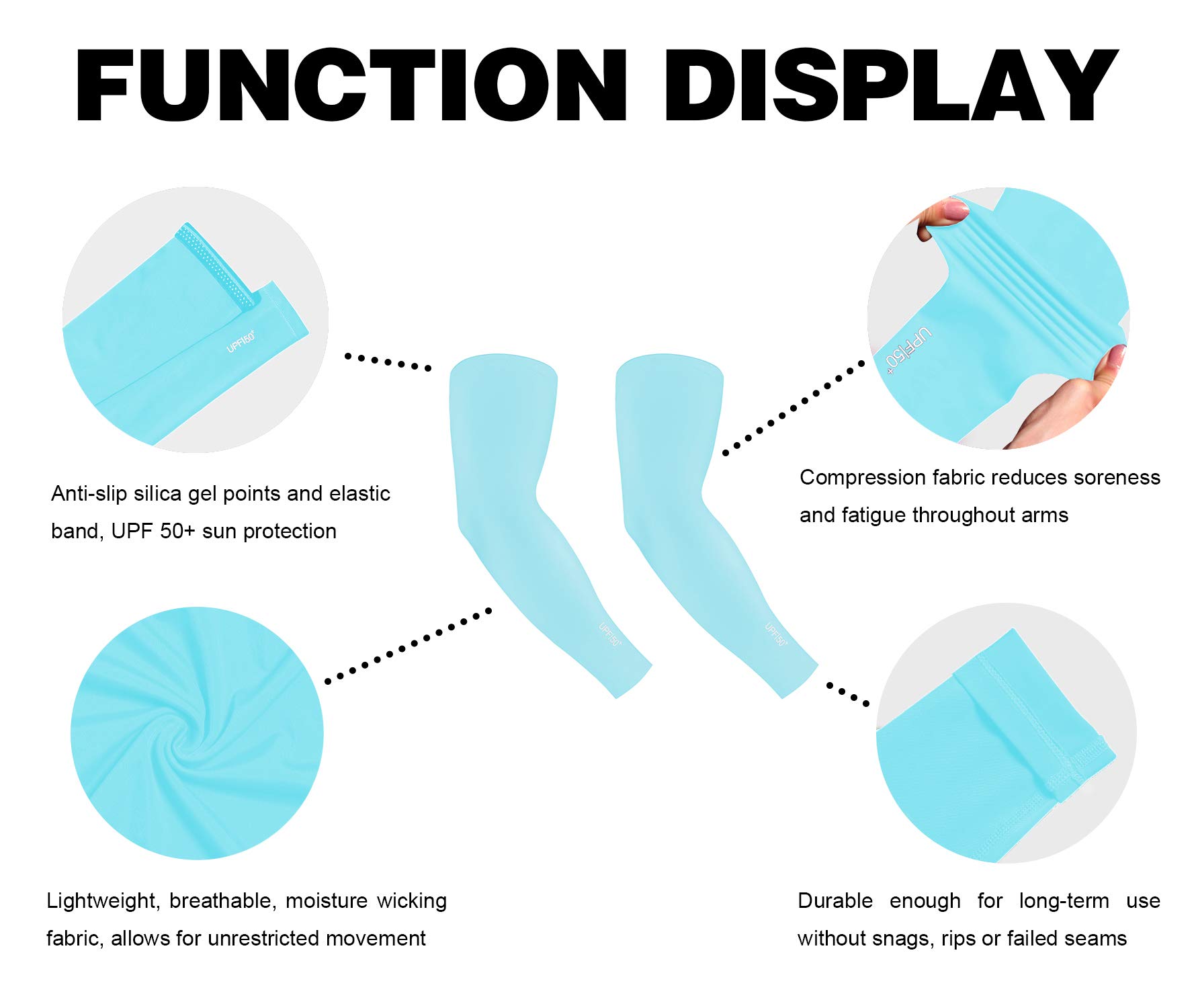 BUBBLELIME UV Sun Protection Cooling Arm Sleeves for Men Women UPF 50 Compression Sleeves - BLUE X-Large