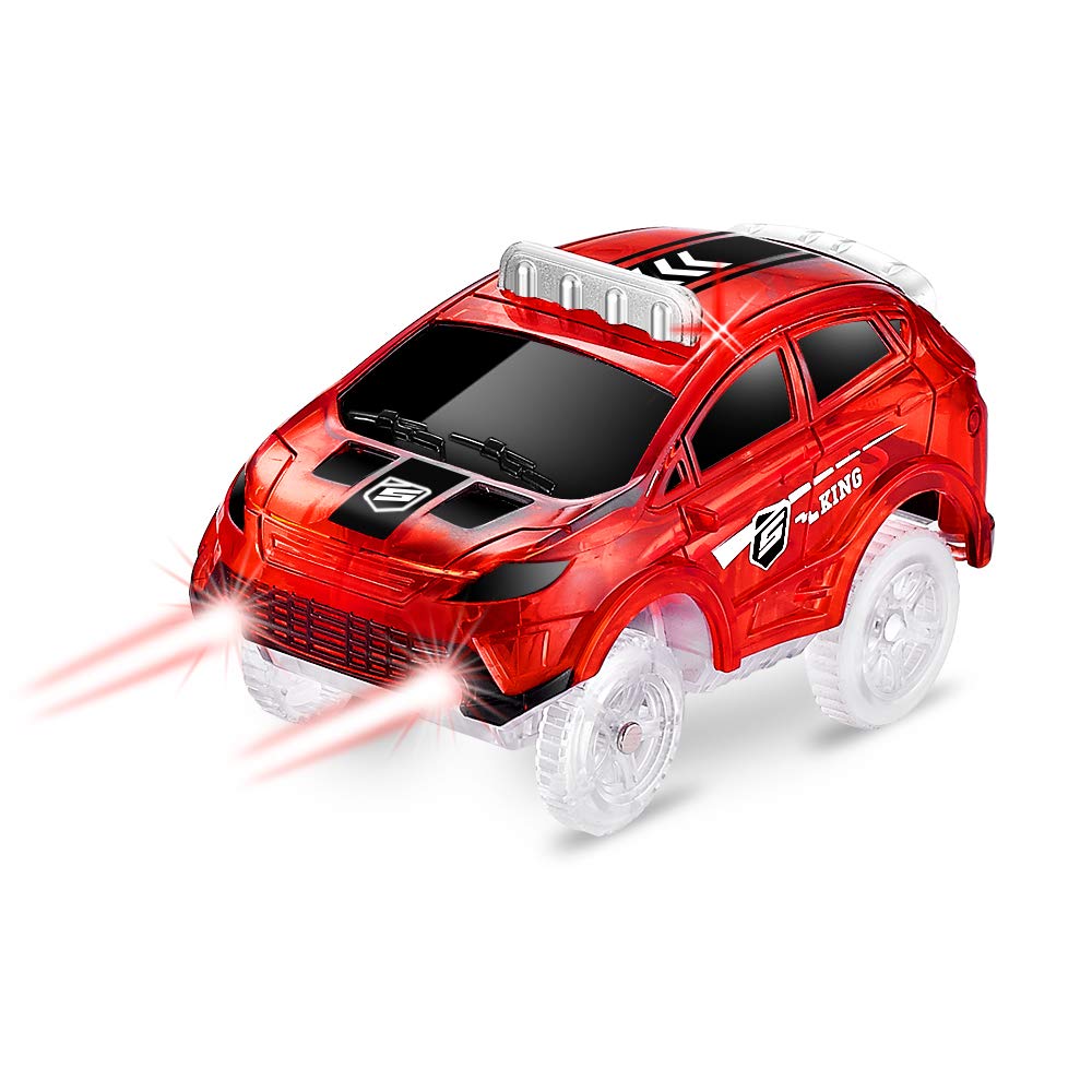 QUOXO 4 Pack Tracks Cars Replacement ONLY, Glow in The Dark Racing Car Track Accessories for Kids Boys and Girls