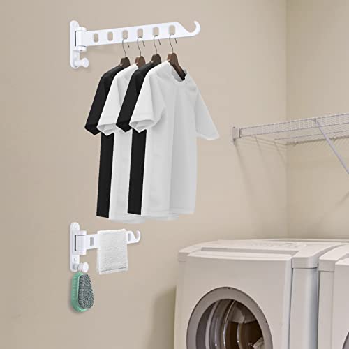 SKIKEN White Laundry Clothes Hanger Rack with Swing Arm, Wall Mounted Coat Hanger, Small Folding Drying Hanger, 180°Rotation, Space Saver, Sturdy Hanging, Solid Aluminum (2-Pack, White)