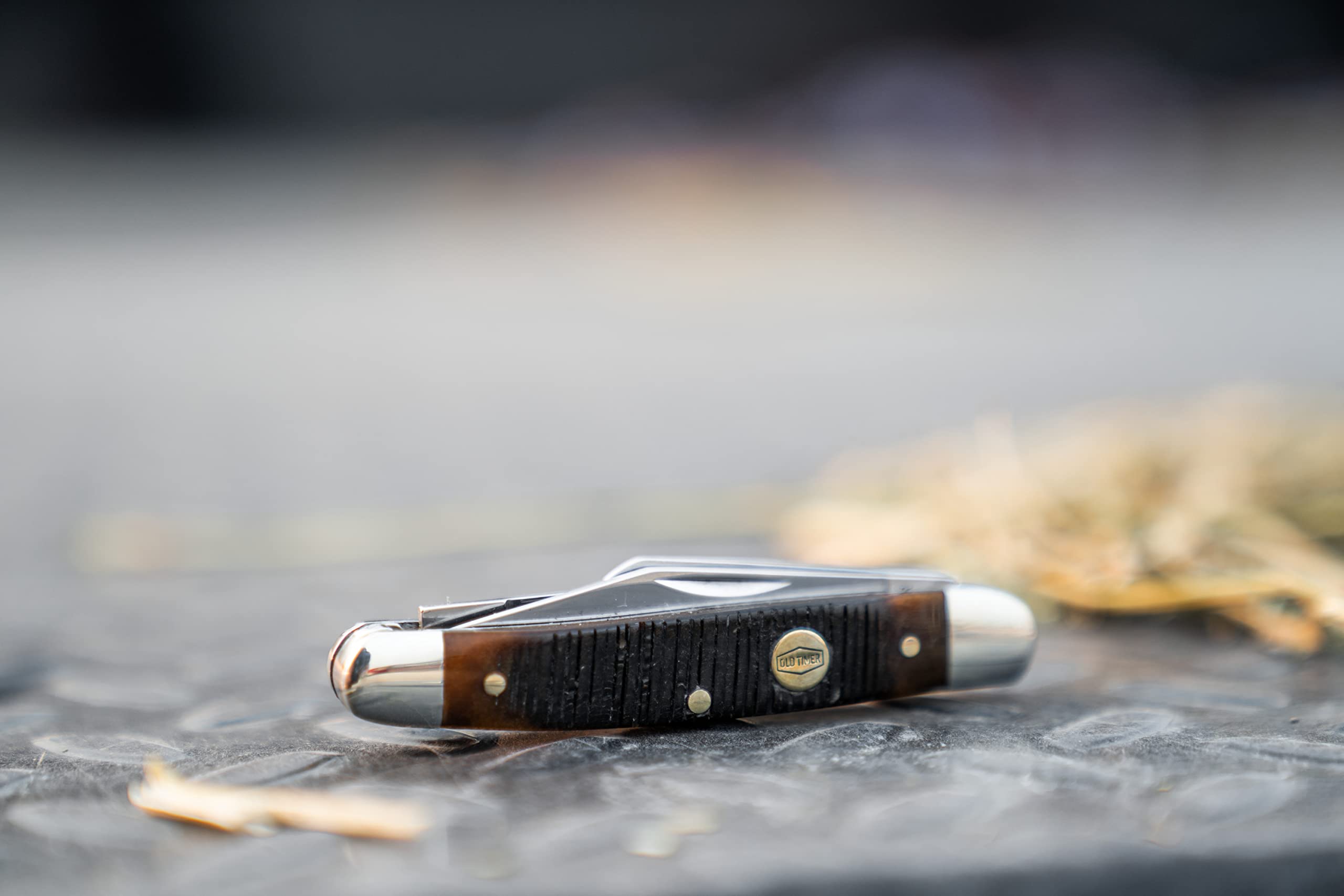 Old Timer Generational USA Series 34OTG Middleman Traditional Folding Pocket Knife with Stainless Steel Clip Point Blade, Sheepsfoot Blade, Pen Blade, Bone Handle, and Made in USA for EDC, and Outdoor