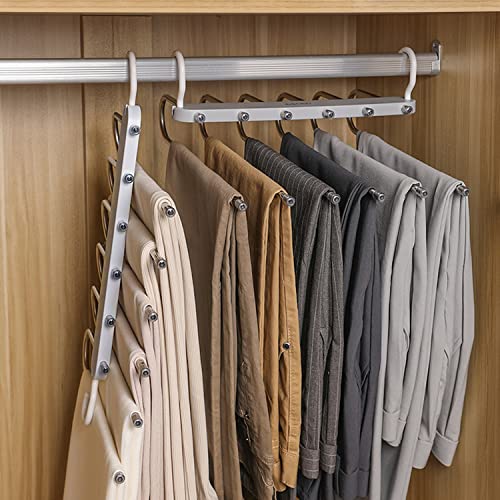 Pants Hangers Space Saving | Lerkumey Non-Slip Clothes Hangers | Multifunctional Clothes Pants Hangers Closet Storage Organizer | 6 Layered Pants Rack Organizer for Scarf Jeans Trousers(Grey)