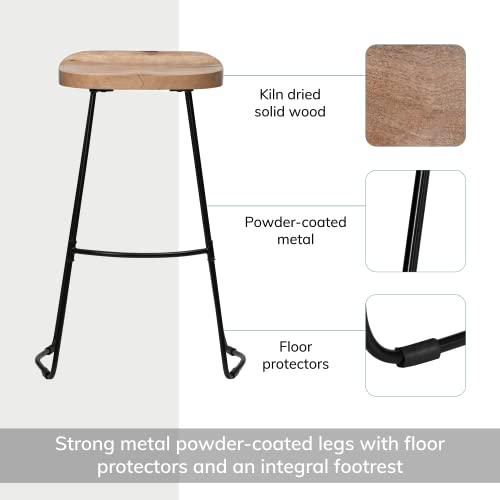 MH London Bar Stool - Perrin Bar Stool. Exclusively Designed Hand Crafted Barstools Solid Wood Bar Height Bar Stools - Contemporary Design for Backless Wooden Bar Chair for Kitchen Counter