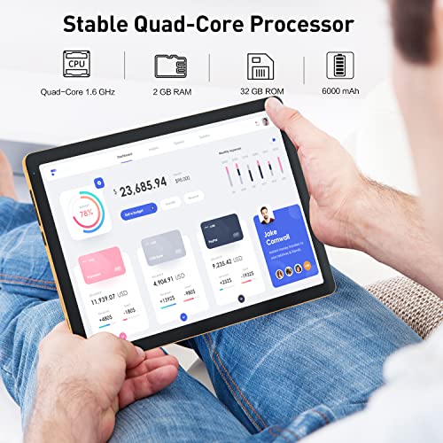 Coolfan 10.4 inch 32GB Tablet Android 11 Quad Core 6000mAh 1332x800 HD IPS Tablets (Gold)