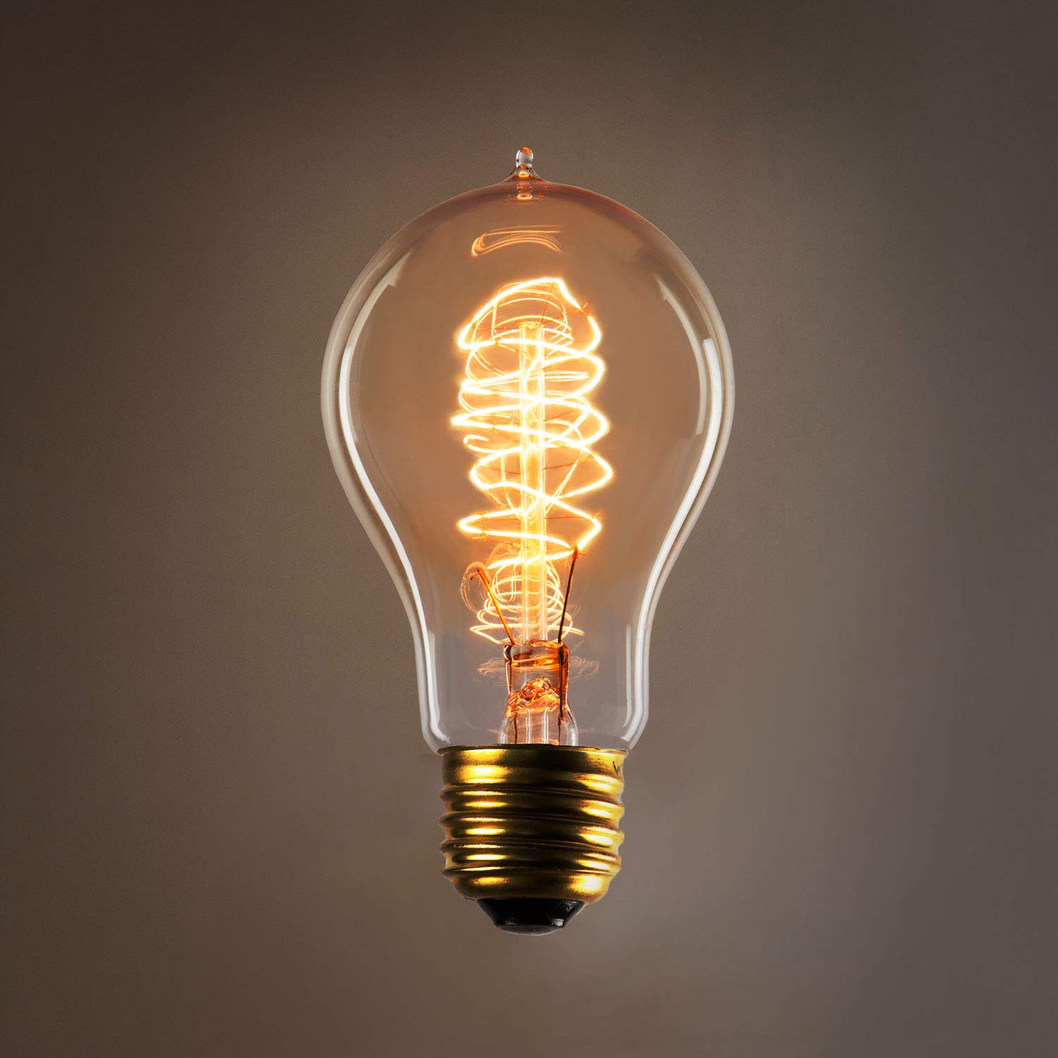 Brooklyn Bulb Co. Edison Round A19 Vintage Bulbs, Fully Dimmable, Warm White, 40W (E26), Spiral Filament, Crown Heights Design - Set of 4