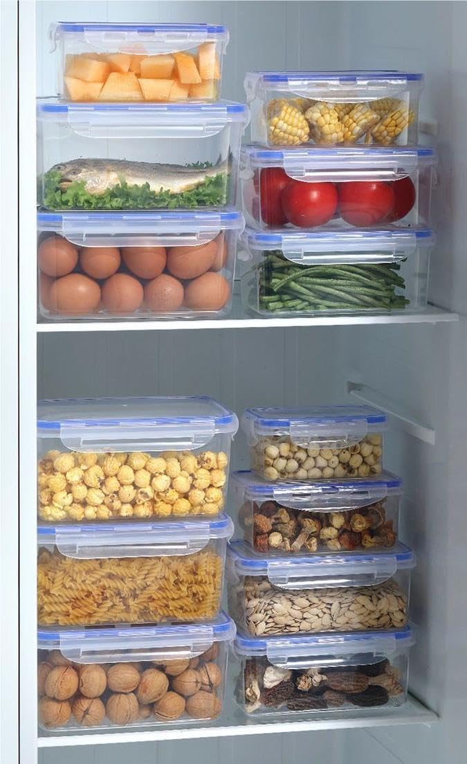 BIIFUN 8-Piece Food Storage Containers with Lids，Rectangle Meal Prep Container, Non-Toxic, BPA-Free with 4 Locking Tabs, Heatable and Refrigerated .Microwave, Dishwasher, and Freezer Safe.