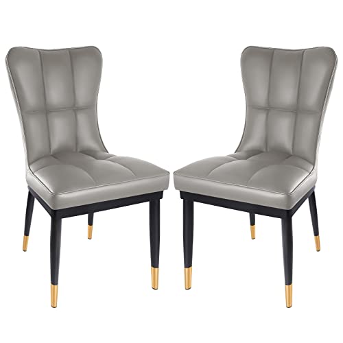 Bekrvio High-Back Faux Leather Dining Chairs Set of 2, Modern Sturdy Upholstered Accent Side Chair Deep Sponge Padded Seat with Metal Legs for Kitchen Dining Room Living Room Bedroom(Silver)